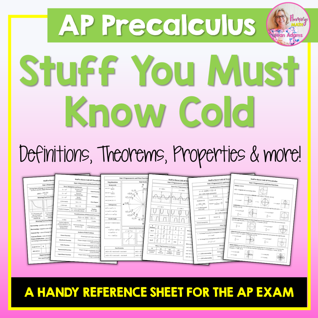 AP Precalculus Stuff You Must Know Cold - Flamingo Math with Jean Adams