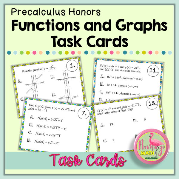 Functions and Graphs Task Cards Activity - Flamingo Math with Jean Adams