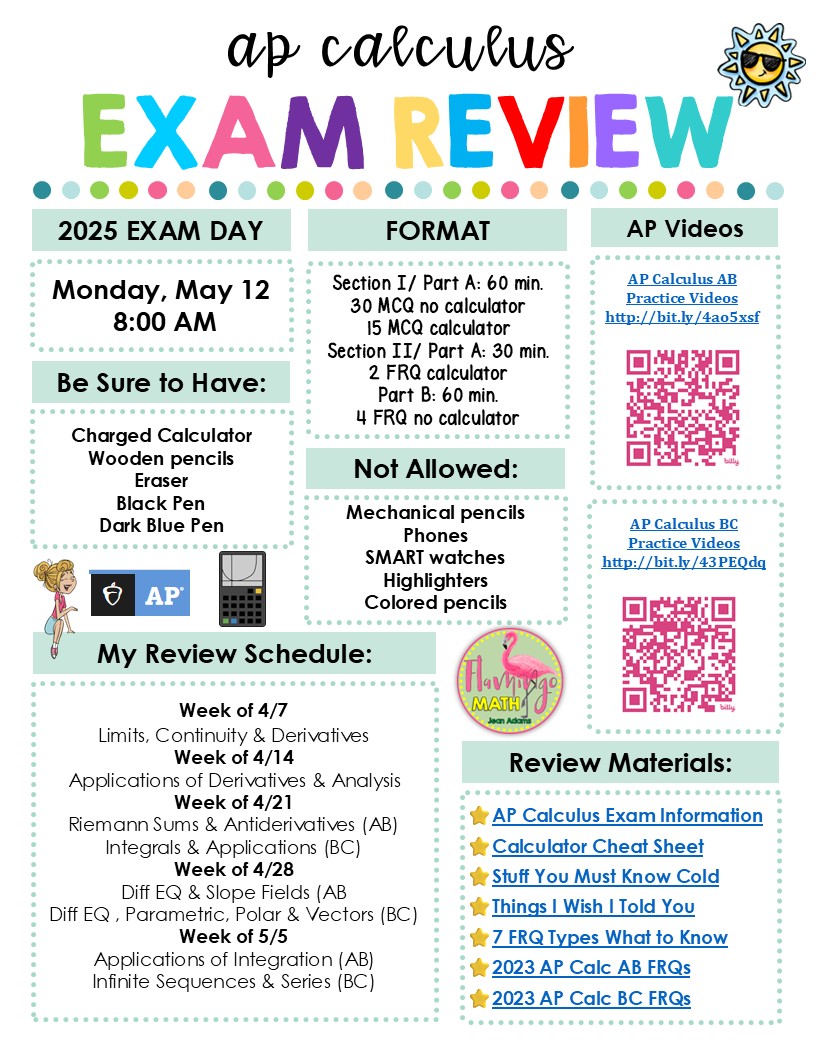 AP CALCULUS EXAM REVIEW TIME - Flamingo Math with Jean Adams