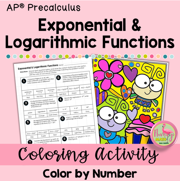 Exponential and Logarithmic Functions Valentine Color by Number ...